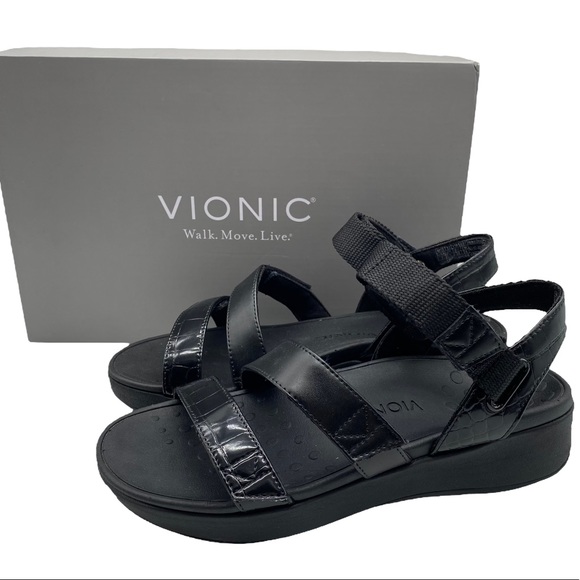Vionic | Shoes | New Vionic Misty Black Leather Strappy Comfort ...